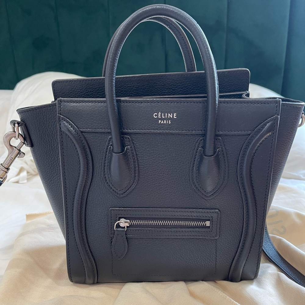 Celine Nano Luggage Bag In Drummed Calfskin Black - Gem